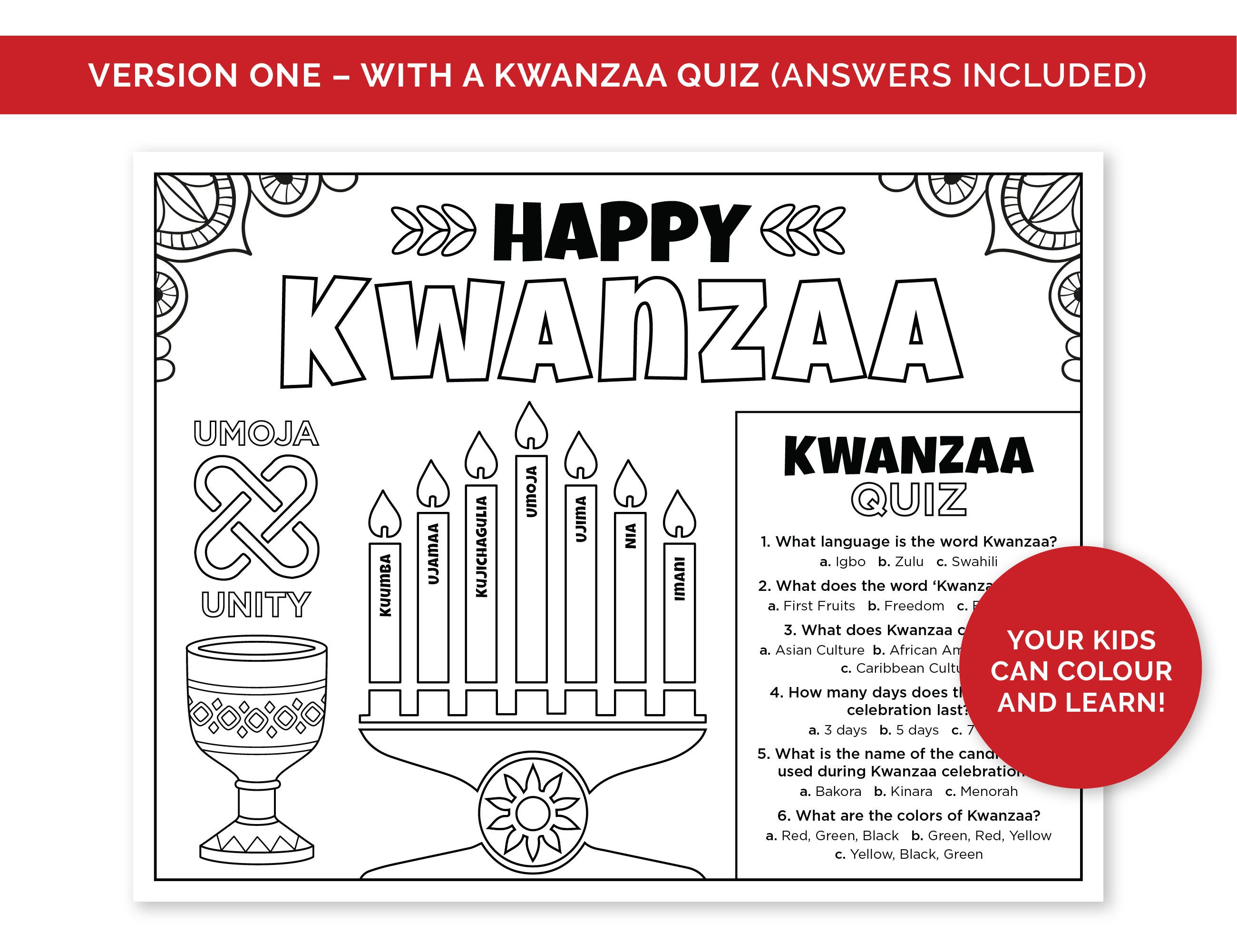 Kwanzaa Kids Coloring and Activities Page, Printable Kids Activity ...