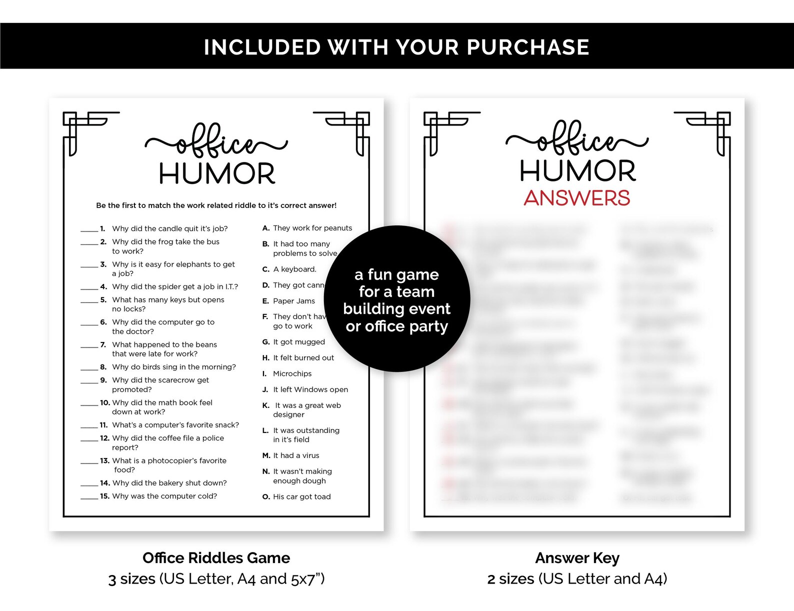 Office Humor Game, Printable Riddles for a Work Party, Workplace Jokes ...