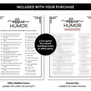 Office Humor Game, Printable Riddles for a Work Party, Workplace Jokes ...