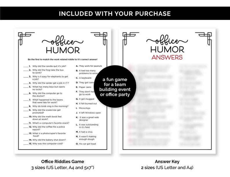 Office Humor Game, Printable Riddles for a Work Party, Workplace Jokes ...