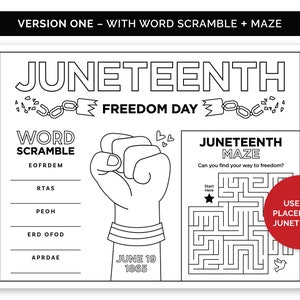 Juneteenth Kids Coloring and Activities Page Printable Kids - Etsy