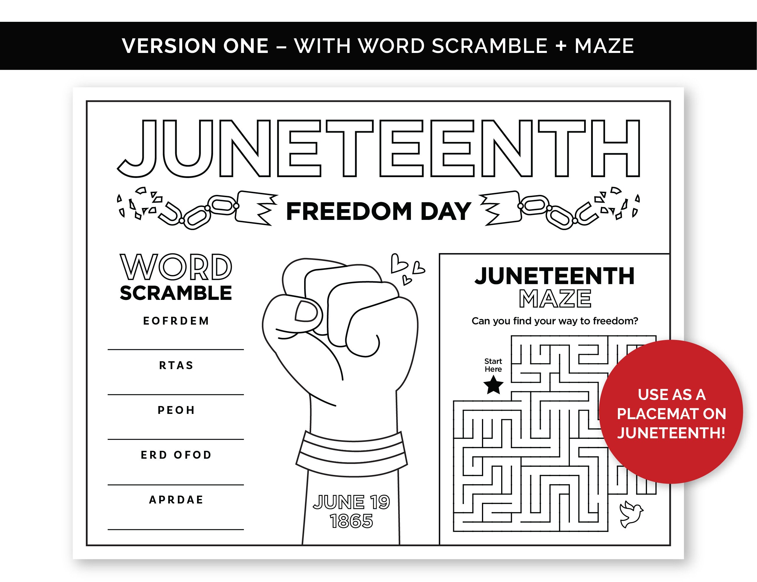 Juneteenth Kids Coloring and Activities Page Printable Kids - Etsy