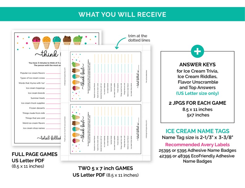 Ice Cream Party Games, Printable Games Bundle for an Ice Cream Social ...