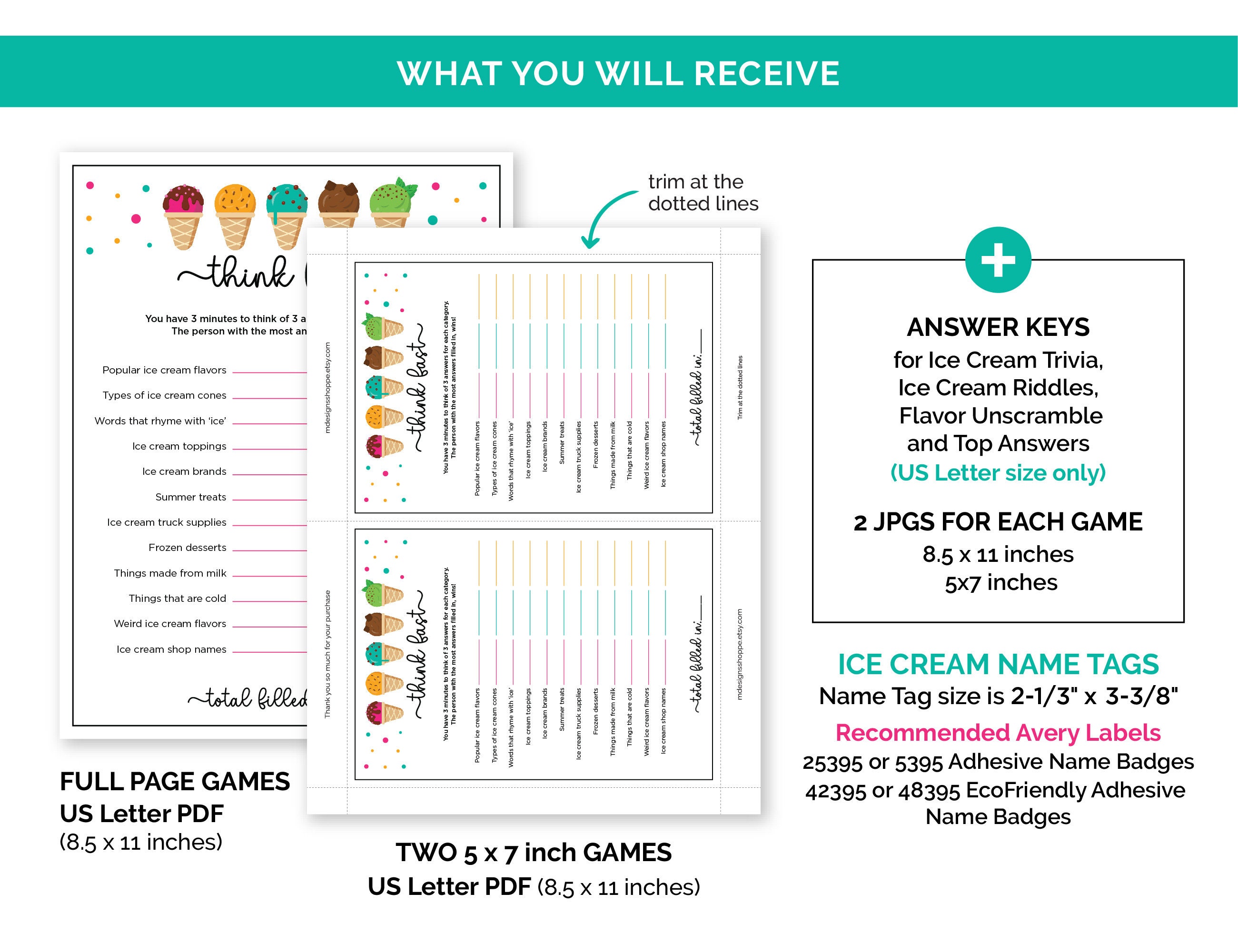 Ice Cream Party Games, Printable Games Bundle for an Ice Cream Social ...