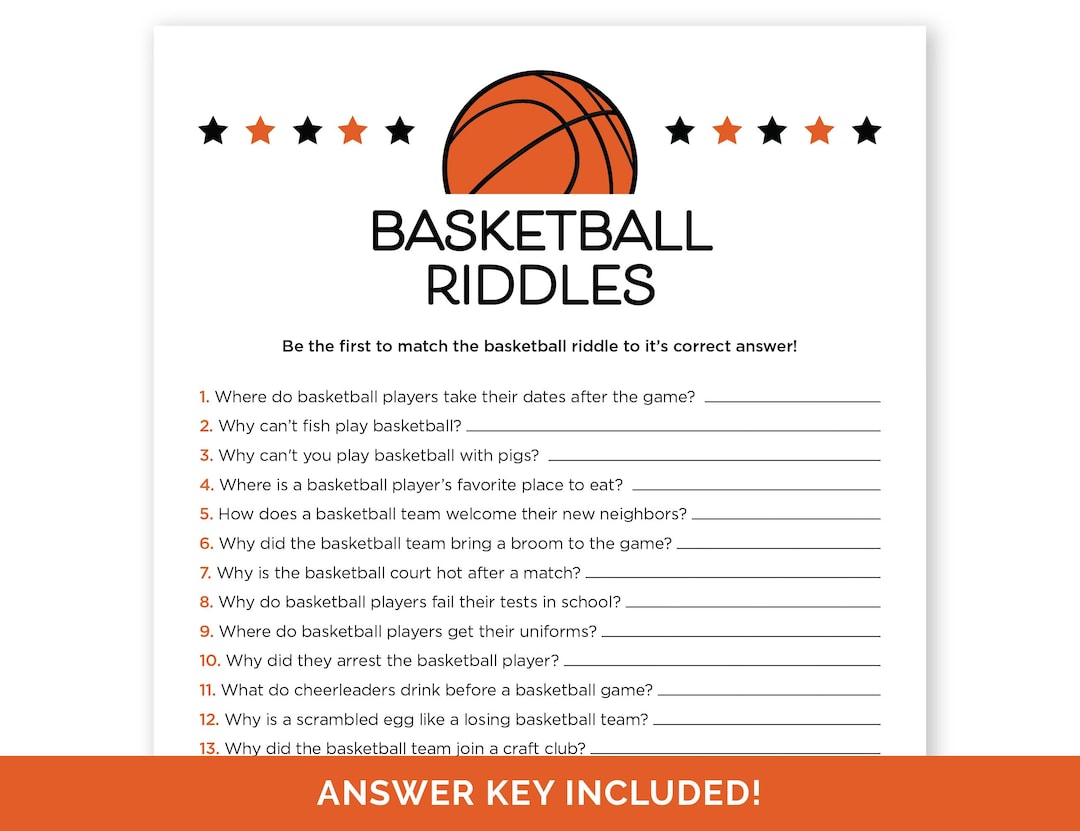 Basketball Riddles, Printable Riddle Me This Game for a Basketball Team ...