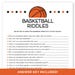 Basketball Riddles, Printable Riddle Me This Game for a Basketball Team ...