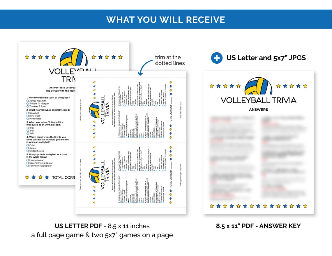 Volleyball Trivia Game, Printable Quiz With Answers for a Volleyball ...