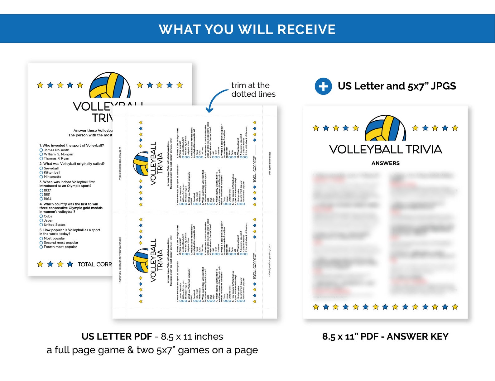 Volleyball Trivia Game, Printable Quiz With Answers for a Volleyball ...