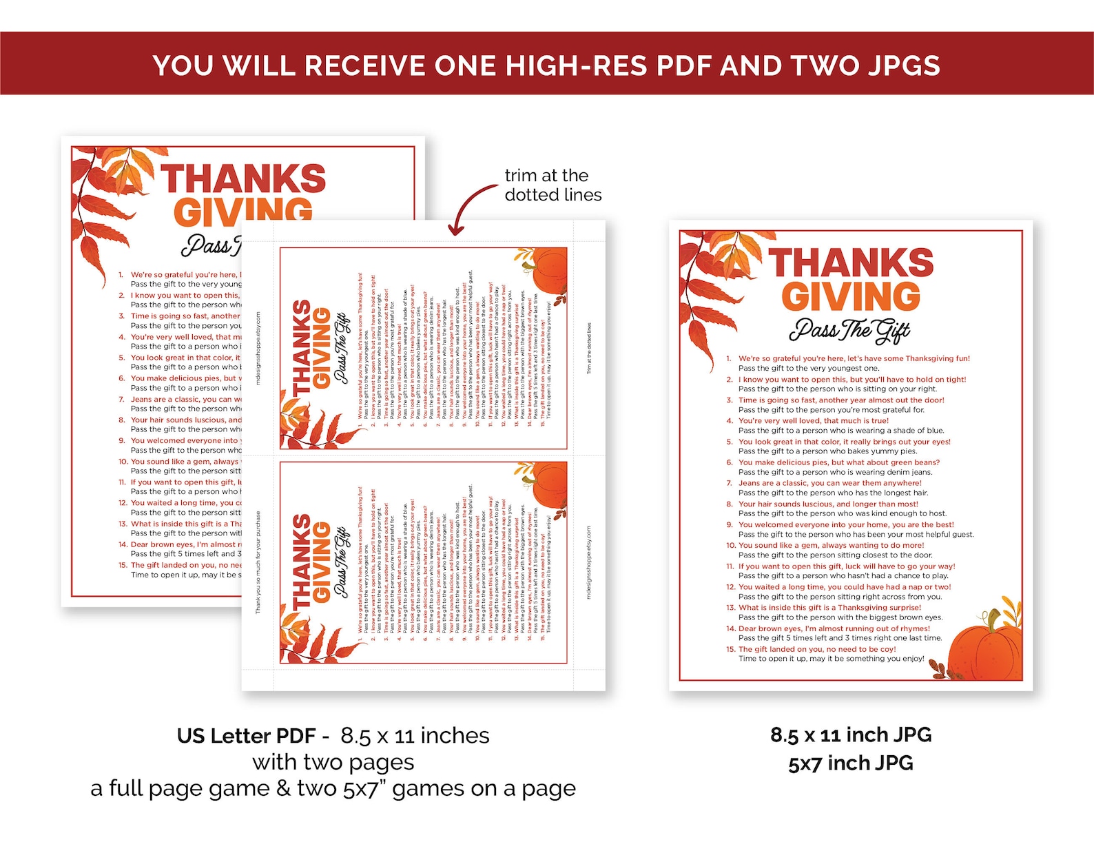 Thanksgiving Pass the Gift Game, Printable Pass the Present ...