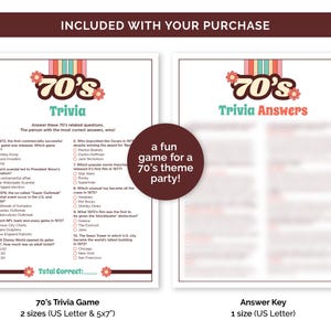 70's Trivia Game, Printable Quiz With Answers for a 70's Theme Party ...