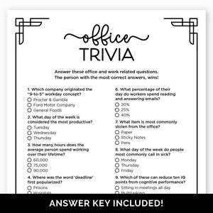 Office Trivia Game, Printable Quiz With Answers for an Office Party ...