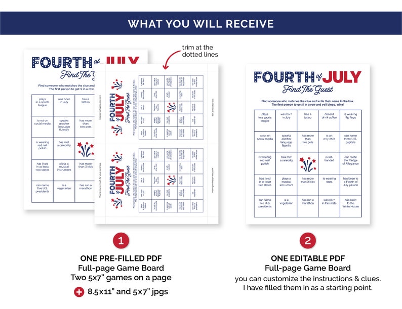 Fourth of July Find the Guest Bingo Game, Printable Party Game for a ...