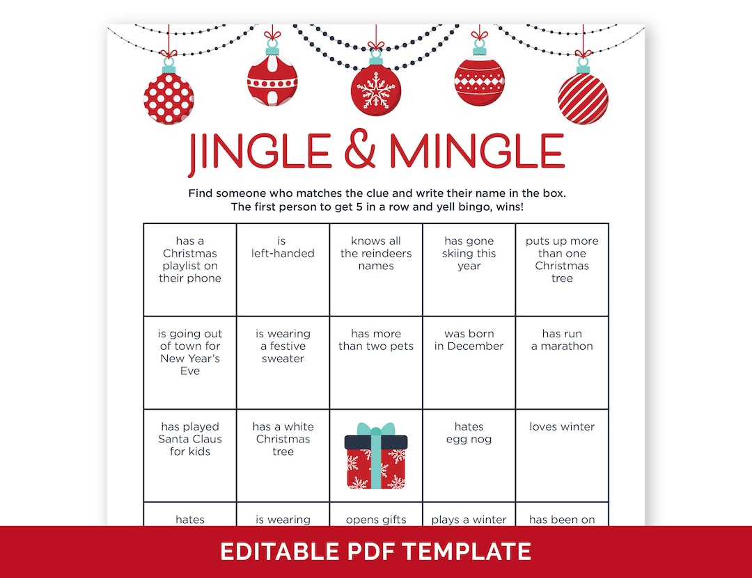 Editable Jingle and Mingle Bingo, Christmas Find the Guest Bingo Game ...