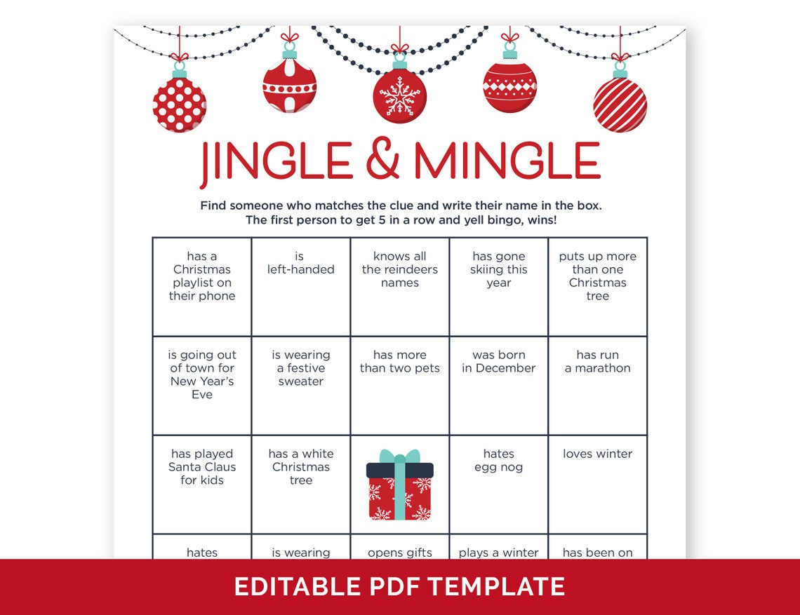 Editable Jingle and Mingle Bingo, Christmas Find the Guest Bingo Game ...