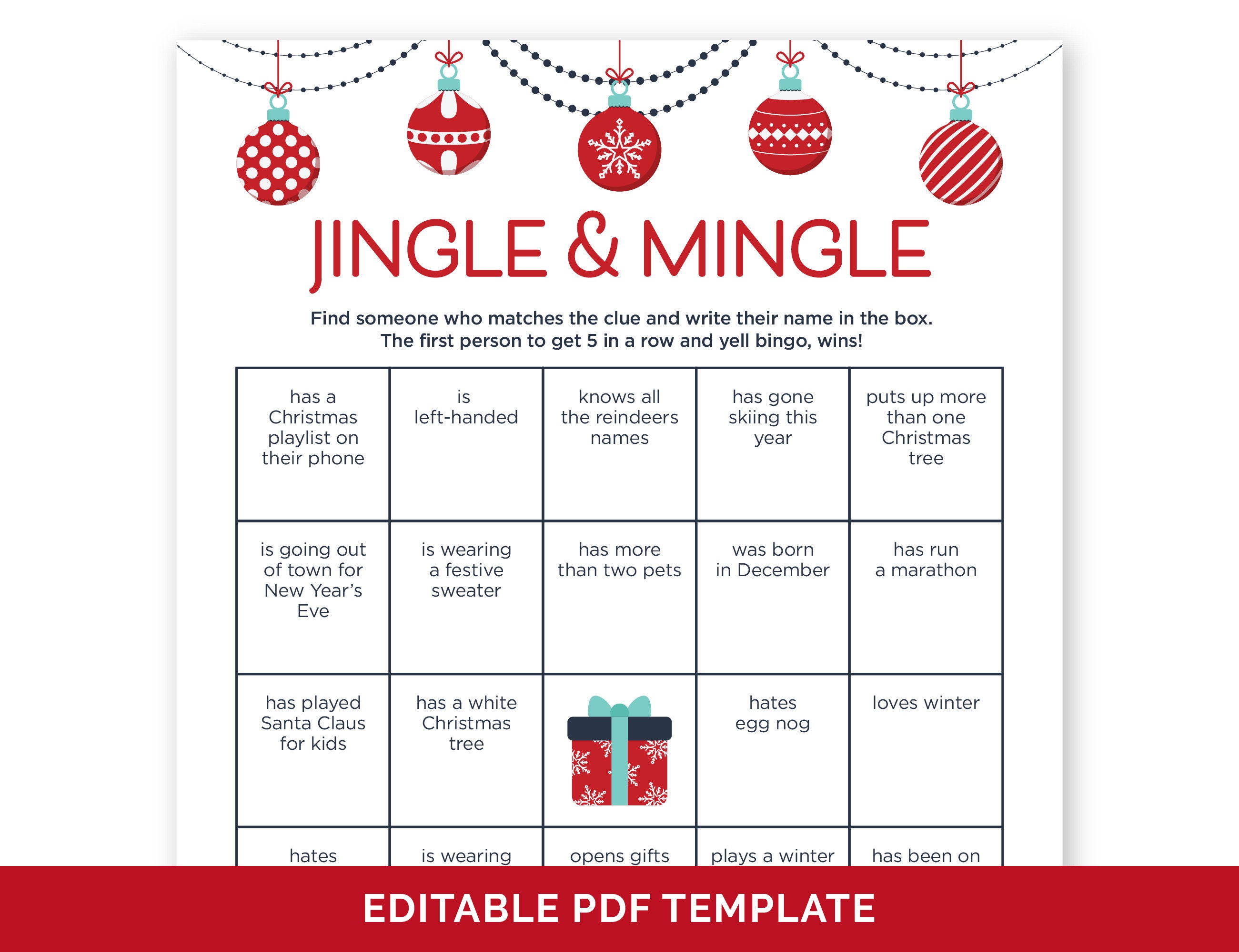 Editable Jingle and Mingle Bingo, Christmas Find the Guest Bingo Game ...