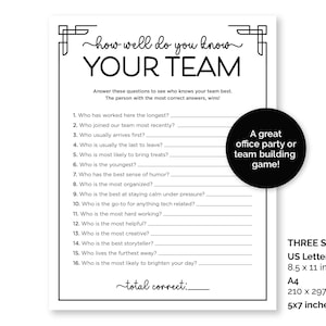 How Well Do You Know Your Team, Printable Team Building Game, Team ...