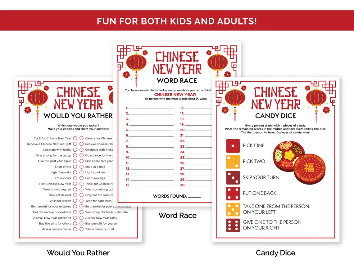 Chinese New Year Games, Printable Lunar New Year Games Bundle for ...