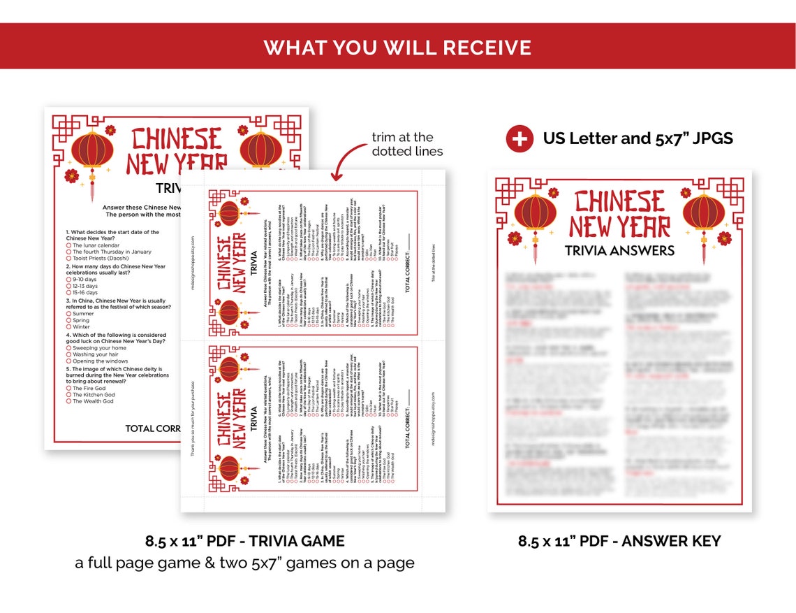 Chinese New Year Trivia Game, Printable Quiz for a Family or Classroom ...