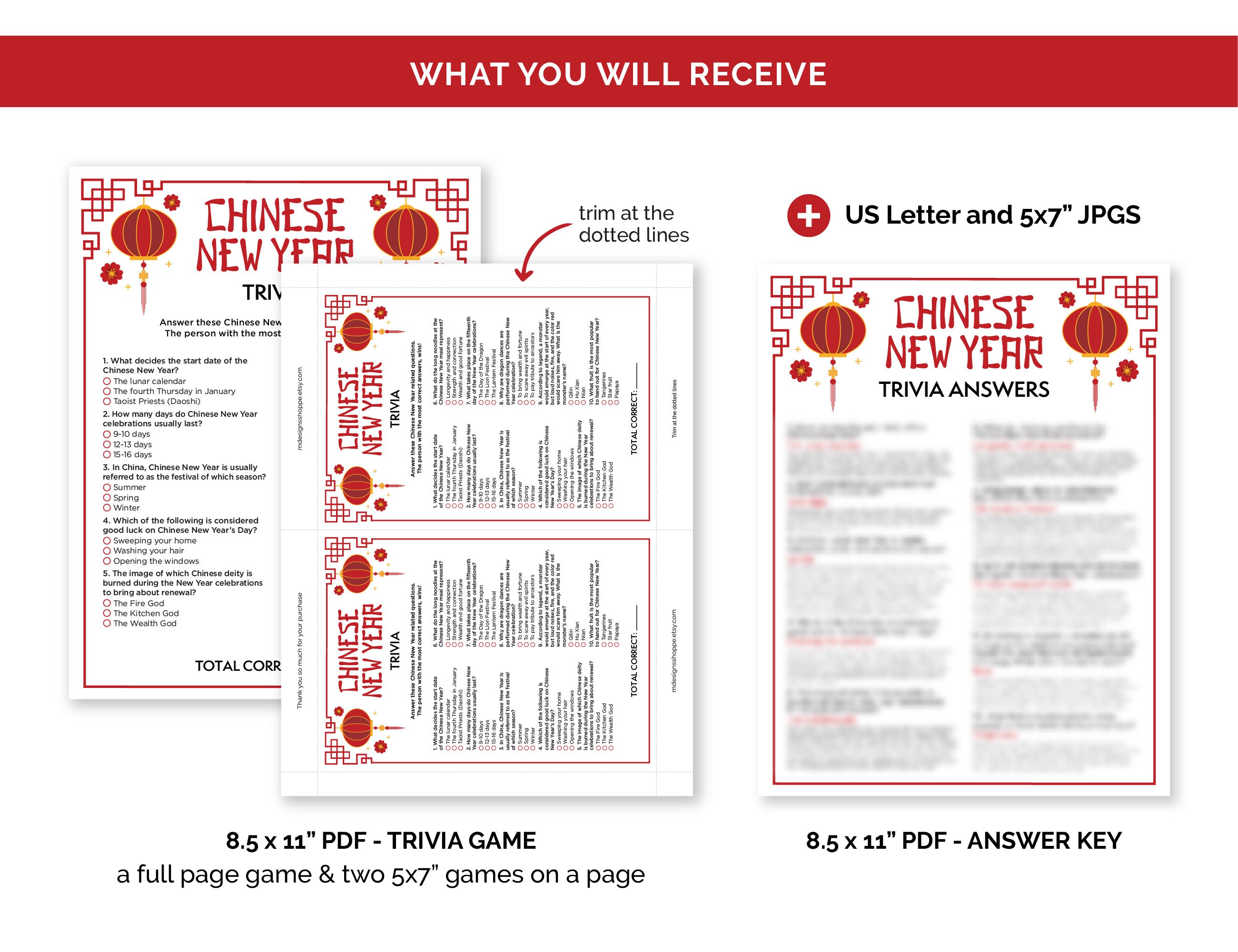 Chinese New Year Trivia Game, Printable Quiz for a Family or Classroom ...