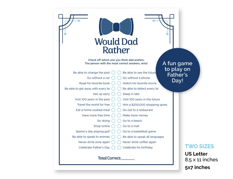 Father's Day Would He Rather, Printable Would Dad Rather Game for ...