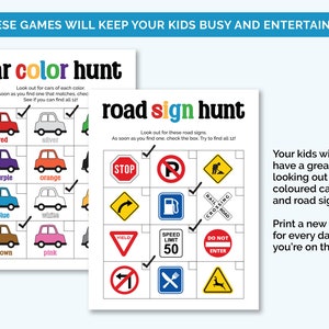 Road Trip Scavenger Hunts for Kids, Printable Road Signs Game, Coloured ...