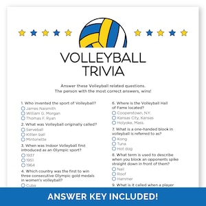 Volleyball Trivia Game, Printable Quiz With Answers for a Volleyball ...