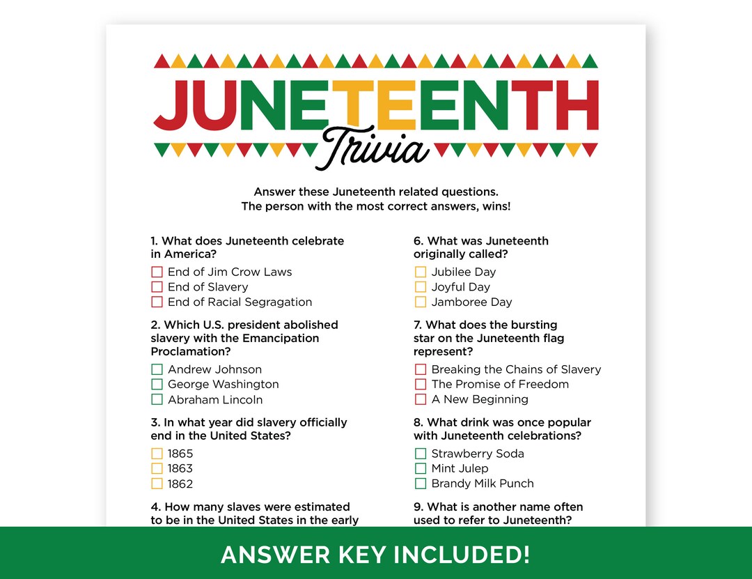 Juneteenth Trivia Game, Printable Black History Quiz, Juneteenth Game ...