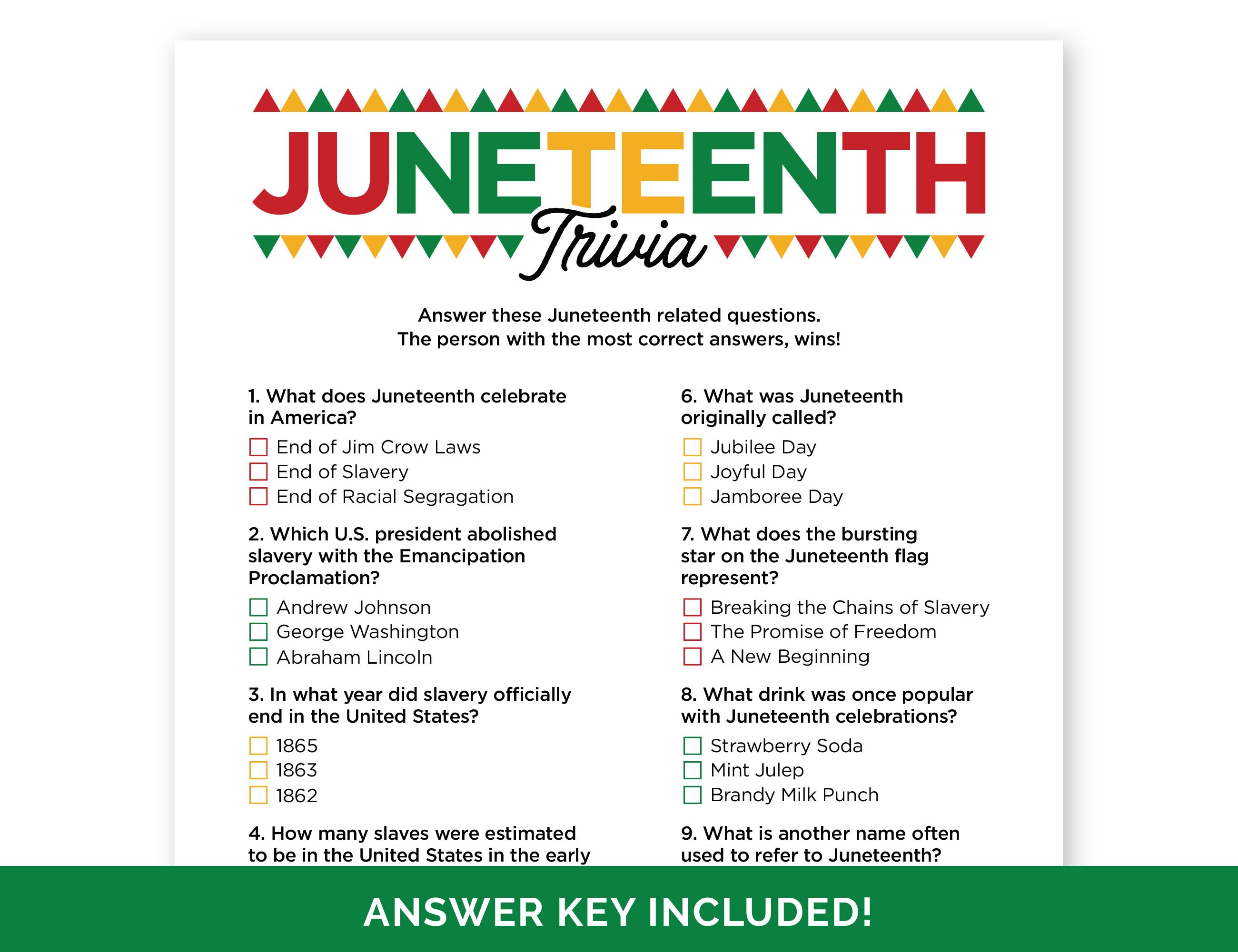 Juneteenth Trivia Game, Printable Black History Quiz, Juneteenth Game ...