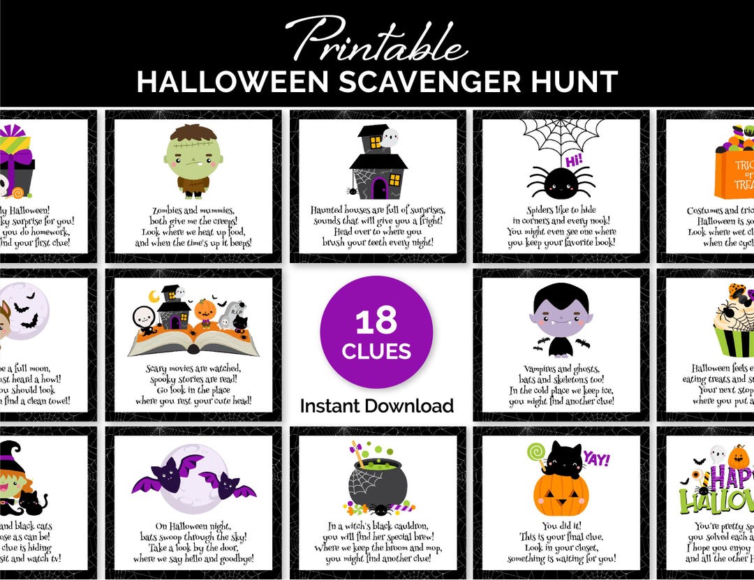 Halloween Scavenger Hunt for Kids, Printable Indoor Halloween Treasure ...