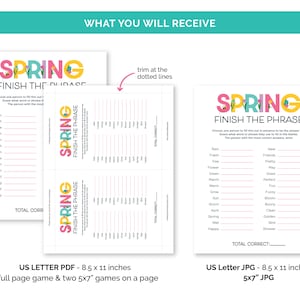 Spring Finish the Phrase, Printable Spring Party Game for Kids & Adults ...
