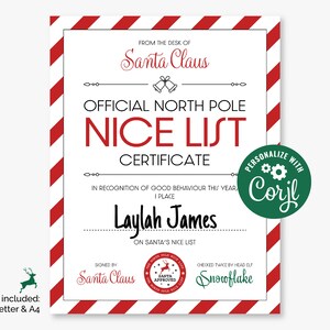 Editable Santa's Nice List Certificate, Printable Nice List Template ...
