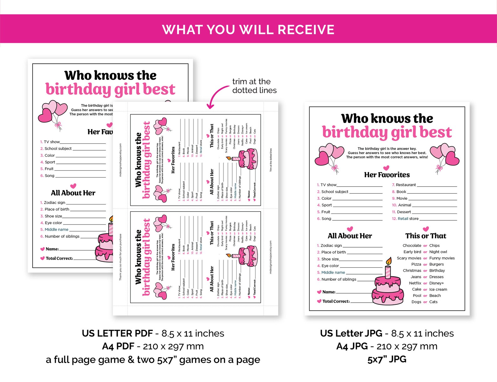 Who Knows the Birthday Girl Best, Printable Birthday Girl Trivia Game ...