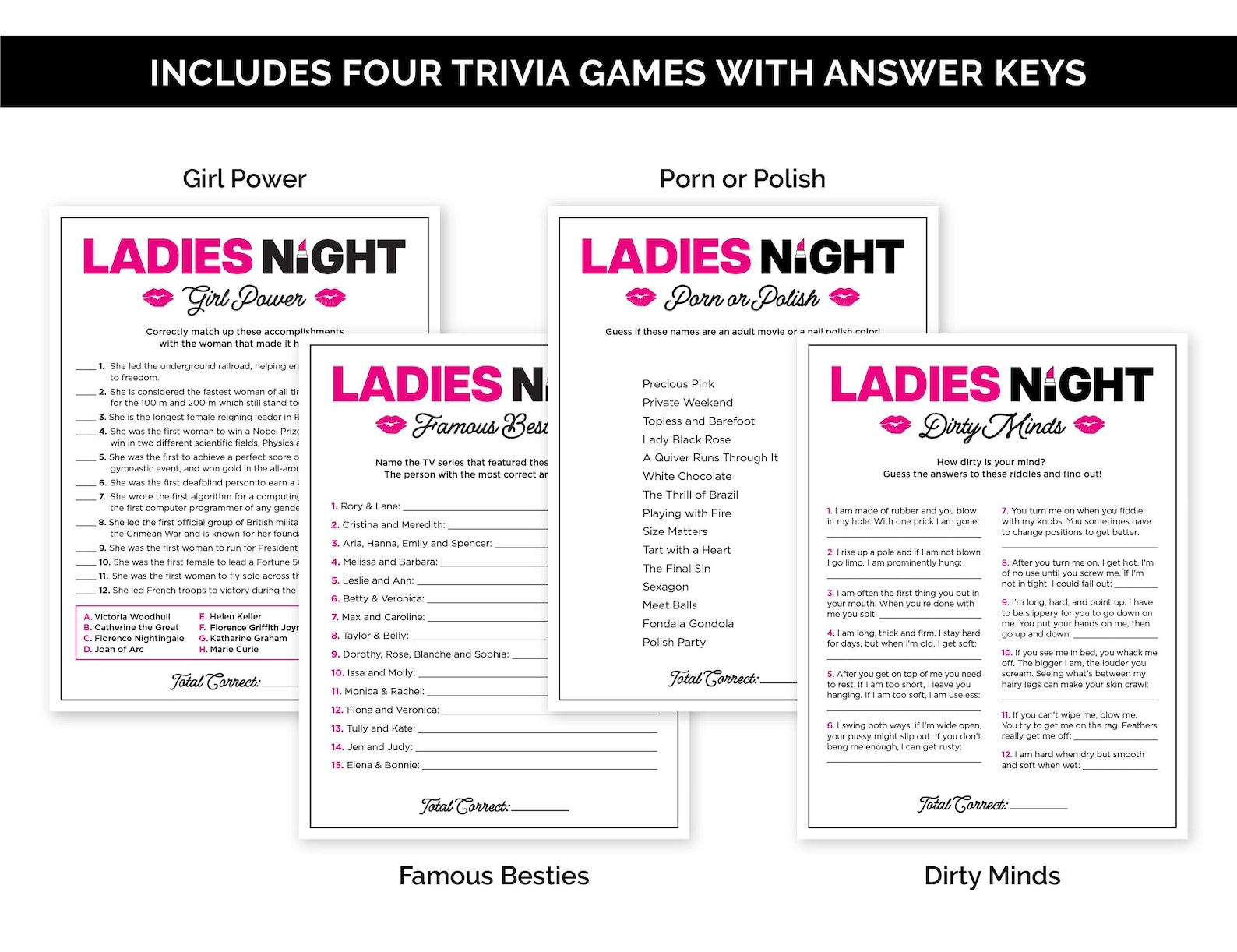 Ladies Night Games, Printable Game Bundle for a Girls' Night, Girls ...