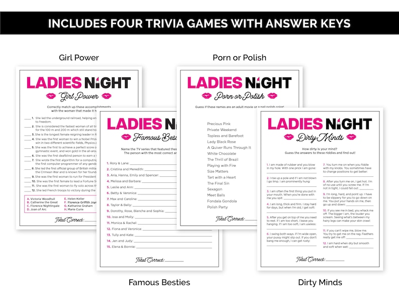 Ladies Night Games, Printable Game Bundle for a Girls' Night, Girls ...