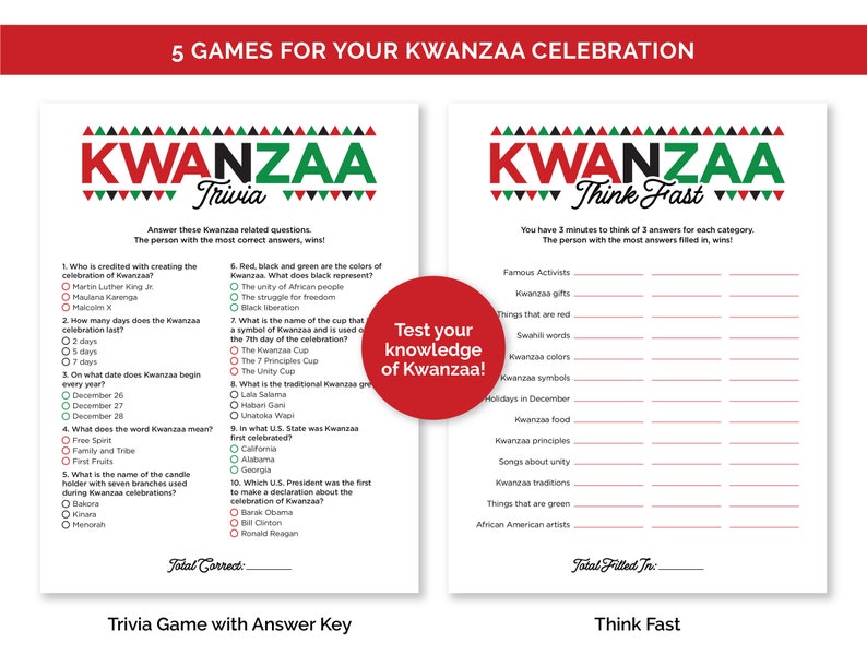 Kwanzaa Games for Kids and Adults, Printable Games Bundle for a Family ...