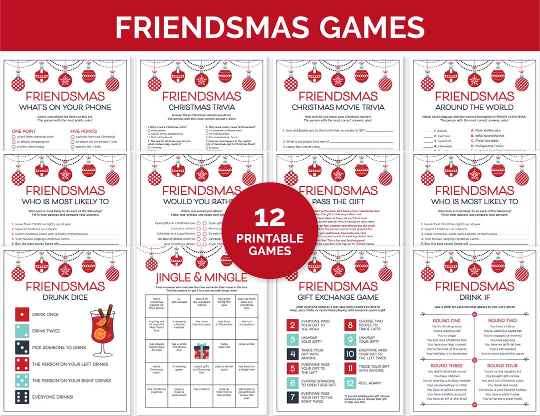 Friendsmas Games, Printable Holiday Party Games Bundle for Friends ...