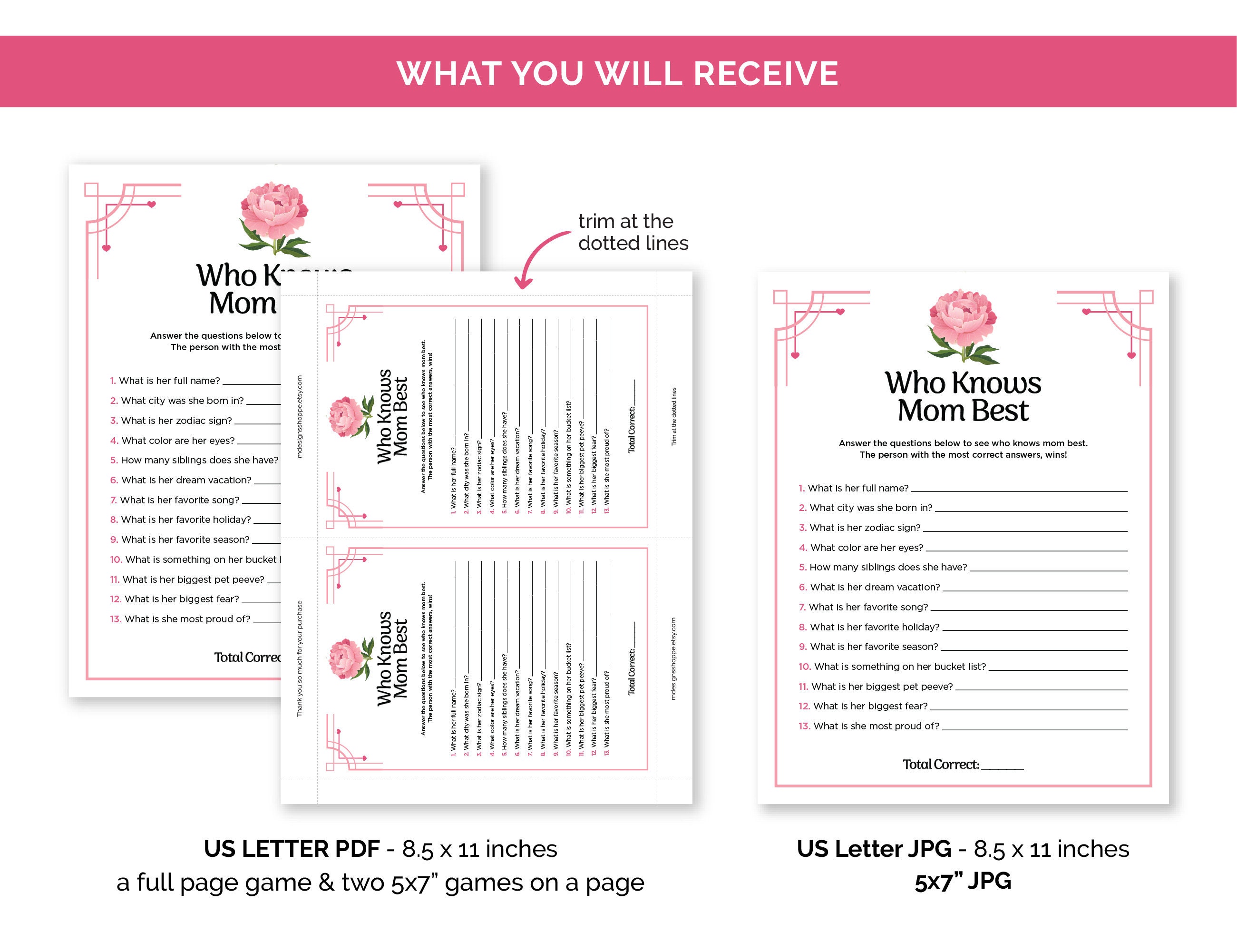 Who Knows Mom Best, Printable Mother's Day Trivia Game, How Well Do You ...