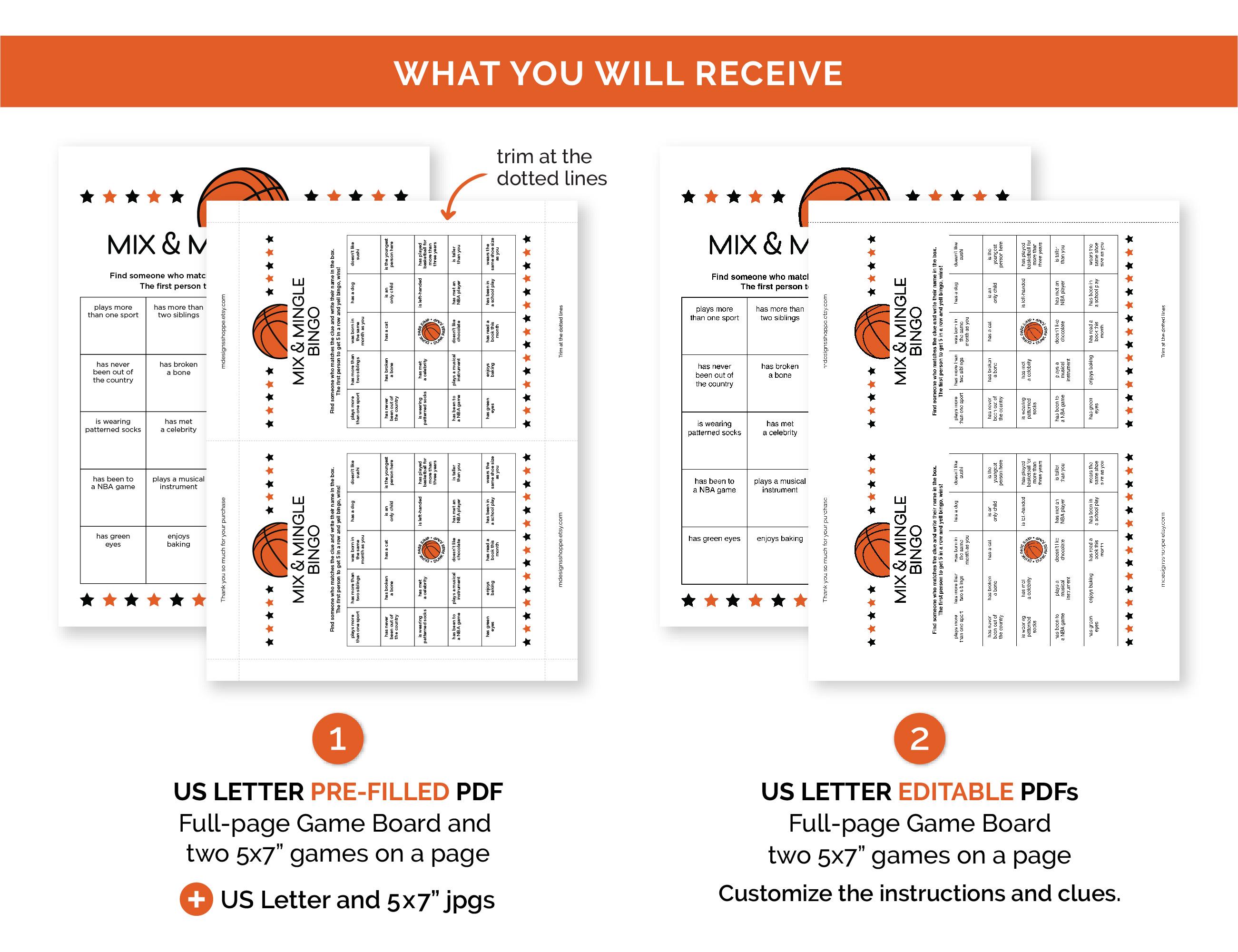 Editable Basketball Mix & Mingle Bingo, Basketball Team Building Game ...