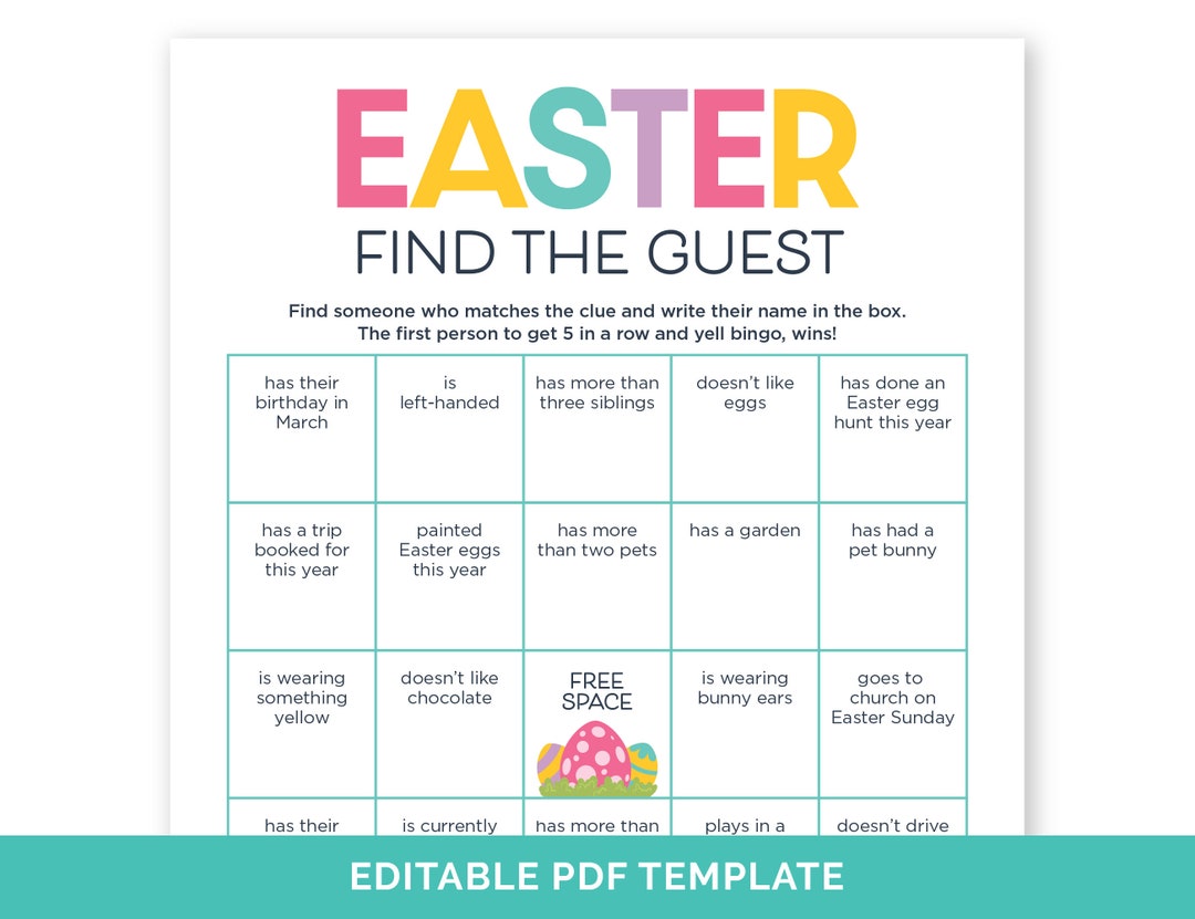 Editable Easter Find the Guest Bingo, Icebreaker Game for an Easter ...