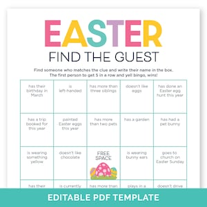 Editable Easter Find the Guest Bingo, Icebreaker Game for an Easter ...
