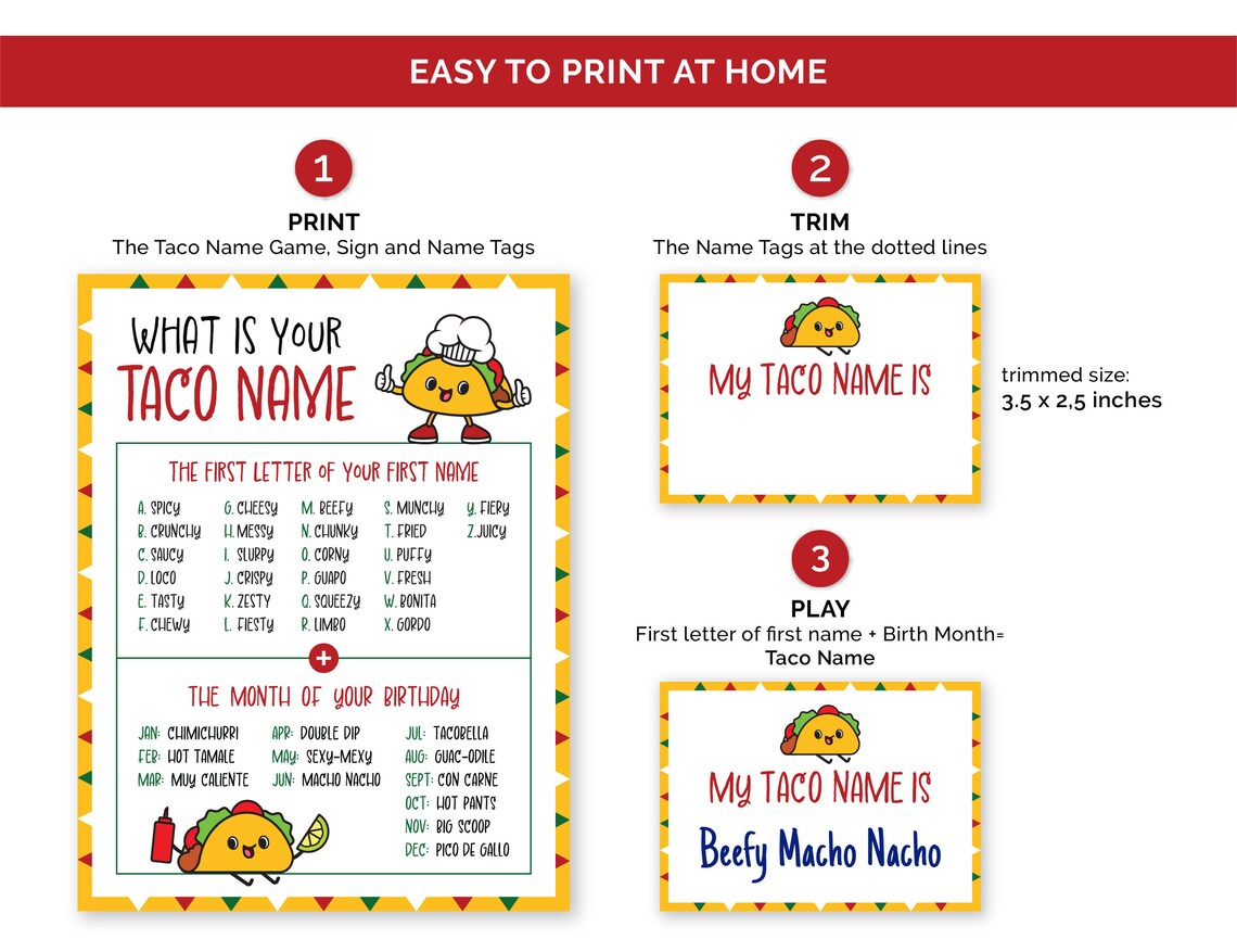 What is Your Taco Name Game, A Printable Game for Cinco De Mayo, a ...