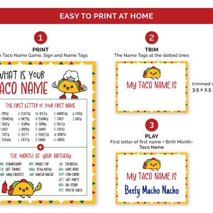 What is Your Taco Name Game, A Printable Game for Cinco De Mayo, a ...