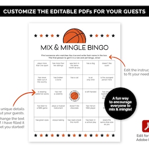 Editable Basketball Mix & Mingle Bingo, Basketball Team Building Game ...