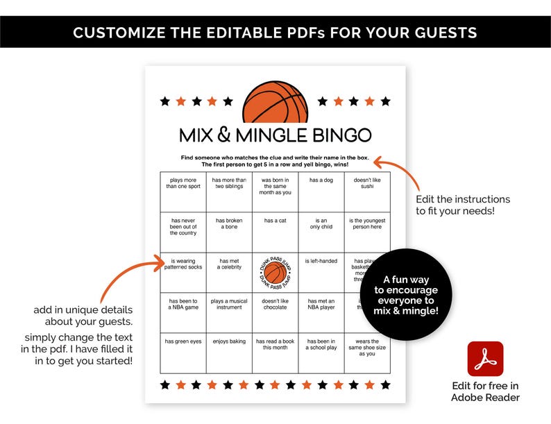 Editable Basketball Mix & Mingle Bingo, Basketball Team Building Game ...