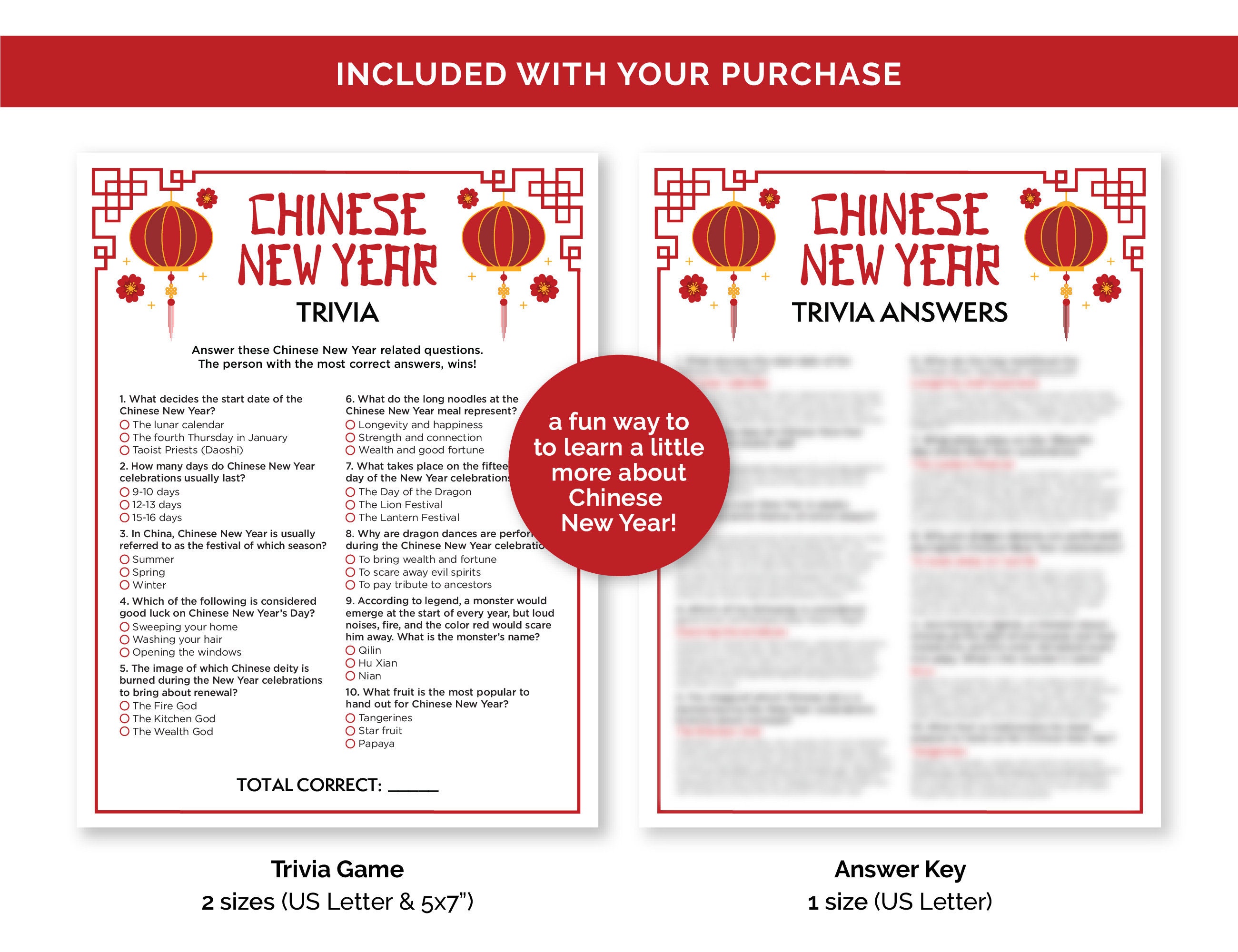 Chinese New Year Trivia Game, Printable Quiz for a Family or Classroom ...