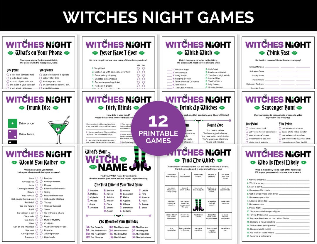 Witches Night Out Games, Printable Games Bundle for a Halloween Girls ...