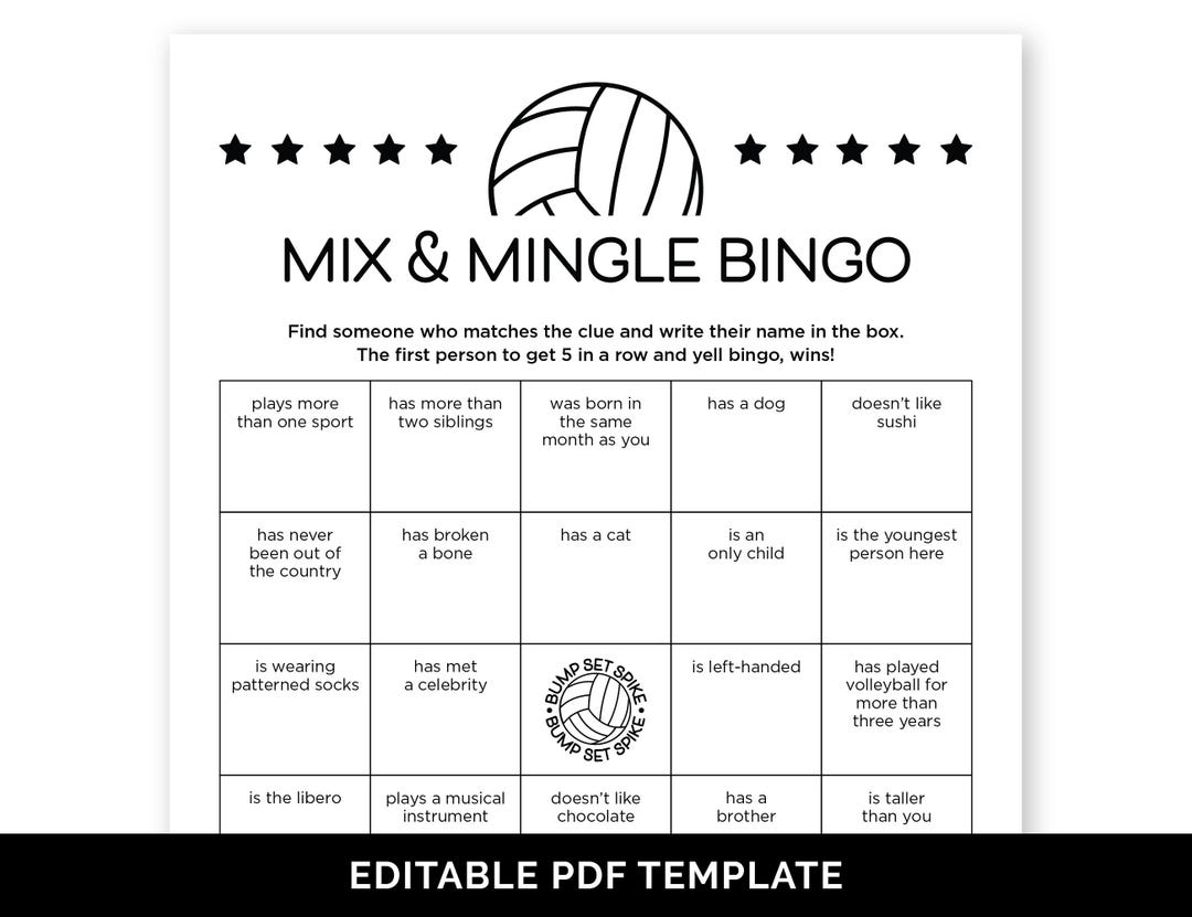 Editable Volleyball Mix & Mingle Bingo, Volleyball Team Building Game ...