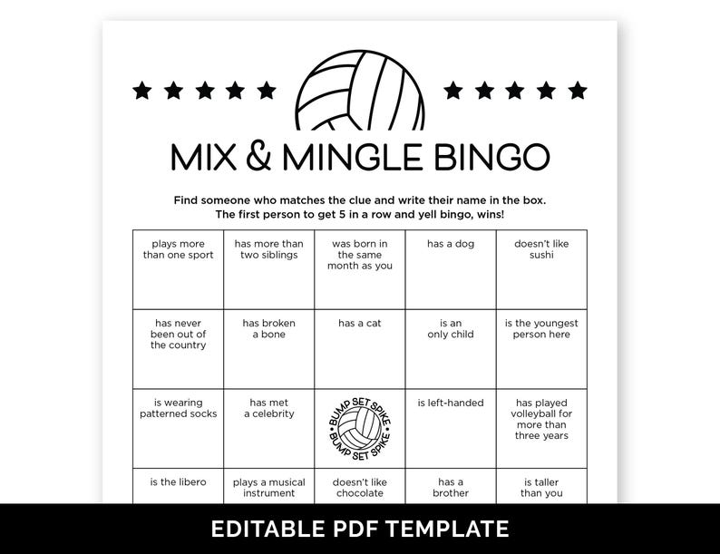 Editable Volleyball Mix & Mingle Bingo, Volleyball Team Building Game ...