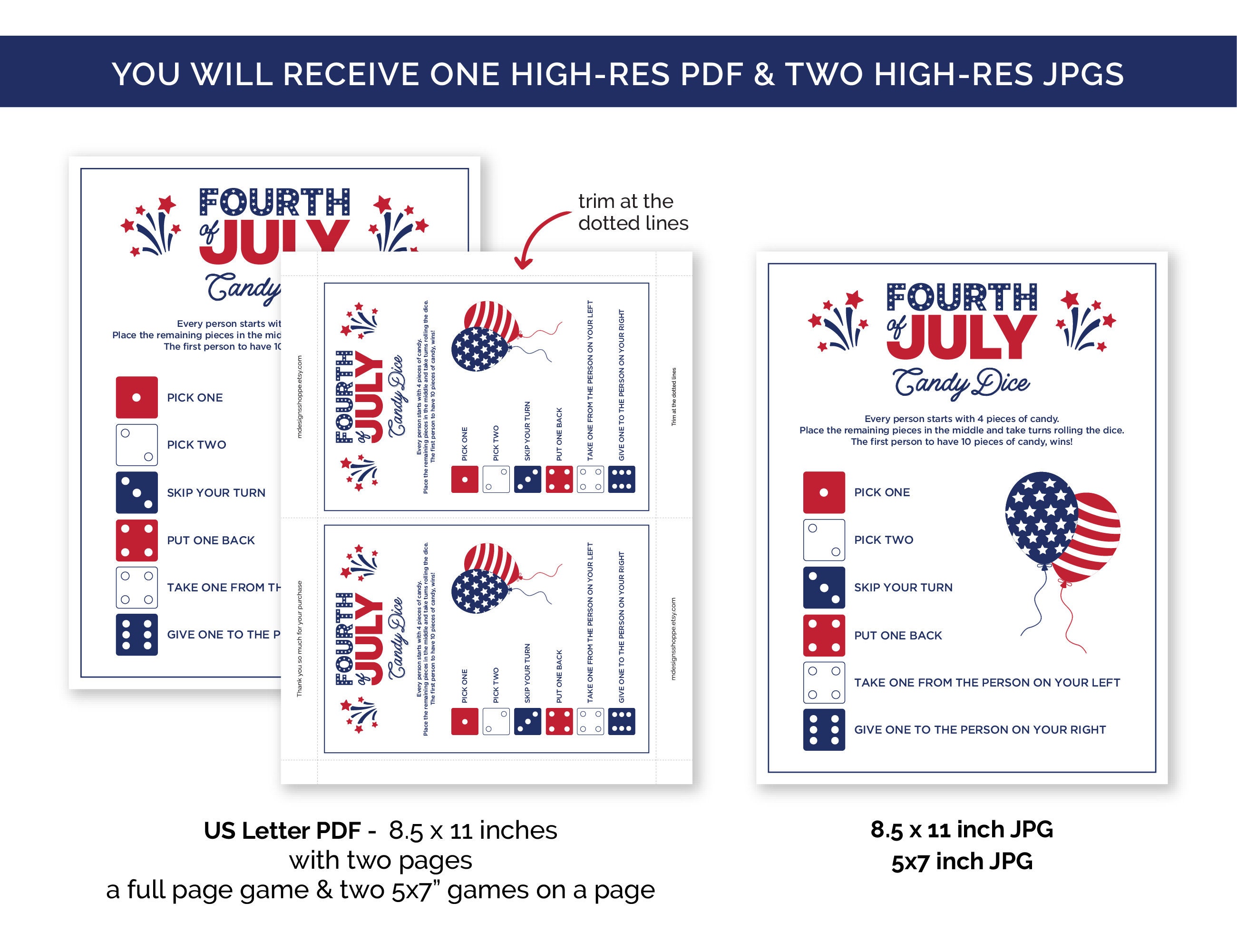Fourth of July Candy Dice Game, Printable 4th of July Party Game for ...