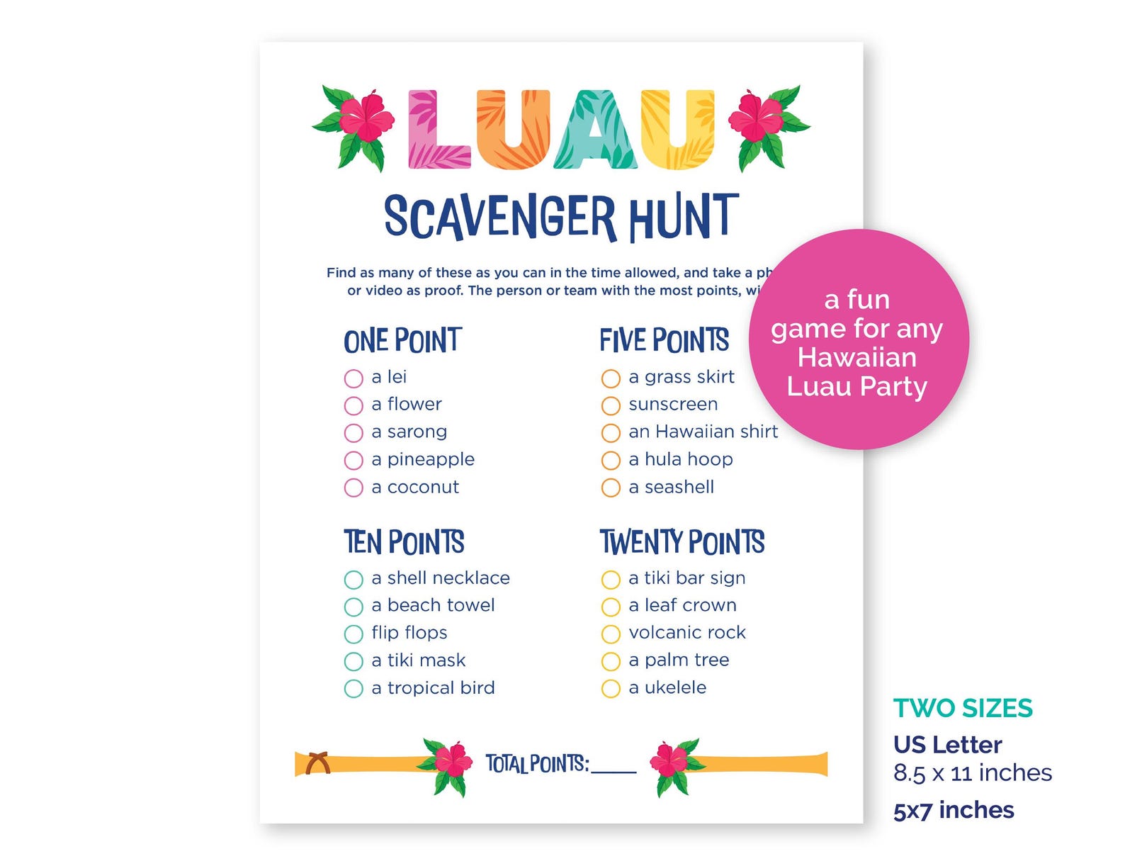 Luau Photo Scavenger Hunt, Hawaiian Theme Game for a Tiki Party, Fun ...